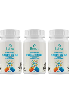 KIT COM 3 VITAMINAS E MINERAIS BELNUT 60 CAPS SOFTGEL 1450MG